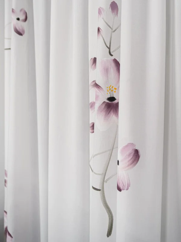 Perdea triplu voal brodat alb/lila - PA-2681