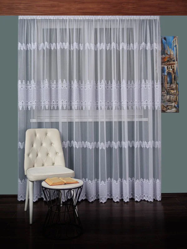 Perdea tulle brodat, alb - PA-2657