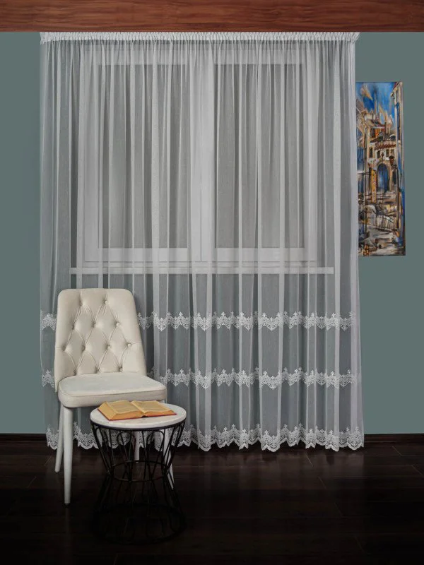 Perdea tulle brodat, crem - PA-2651