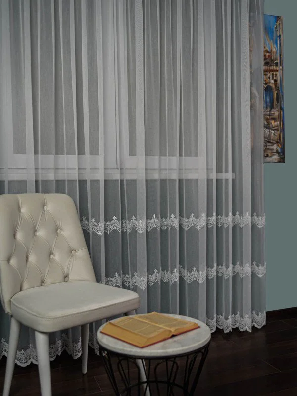 Perdea tulle brodat, crem - PA-2651